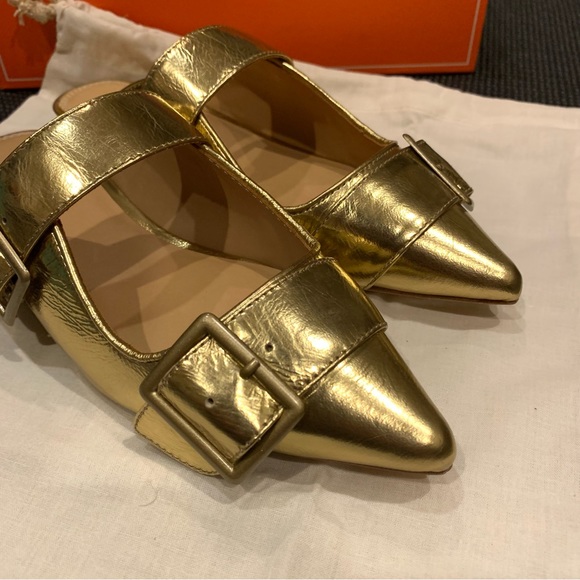 bill blass | Shoes | Anthropologie Bill Blass Sylvia Gold Foil Pointed ...